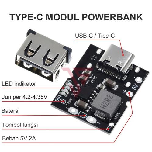 Jual Power Bank DIY module Charger Step Up Proteksi 1A 18650 battery 134N4P - Out 5V 2A TypeC ...