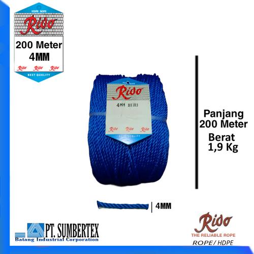 Jual Tali Tambang Plastik RIDO 4mm Panjang 200 Meter HDPE or Tali ...