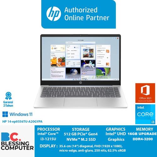 Promo HP 14 ep0556TU A20GYPA Core i3 1215U 16GB 512GB W11 OHS Moonlight ...