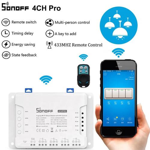 Jual Sonoff 4CHProR3 Smart Wifi Light Switch 4 Gang, 3 Working Modes ...