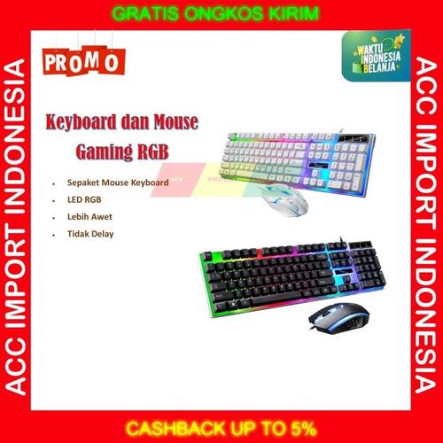 Jual Keyboard + Mouse Gaming Putih RGB Lampu Gamer Laptop PC Backlight ...