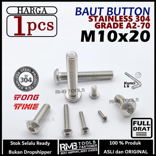 Jual Baut L Button M10x20 Stainless Steel 304 Tahan Karat Kunci L6 M10 ...