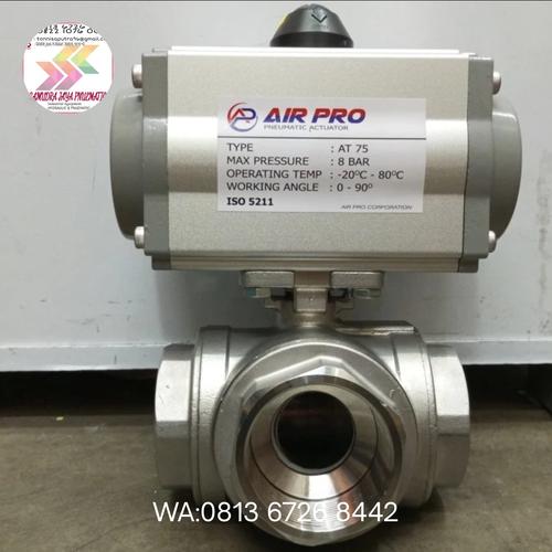 Jual Actuator ball valve 3way T-port 1"/ ball valve 1" 3way+ actuator pnuematic/ actuator ...