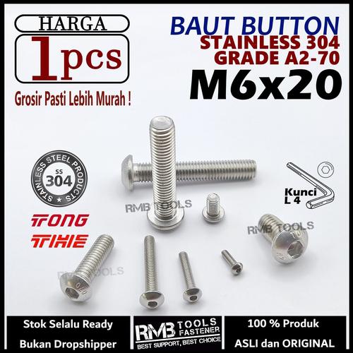 Jual Baut L Button M6x20 Stainless Steel 304 A2-70 Tahan Karat Kunci L4 M6 - Kota Tangerang ...