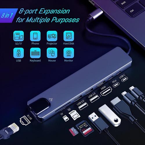 Jual UPLU 8-in-1 Adapter USB Type-C 3.0 to HDMI 4K UHD / RJ45 SD / TF ...