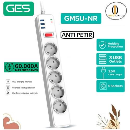 Jual GES Surge Protector GM5U-NR Colokan Anti Petir Outlets with 3 ...