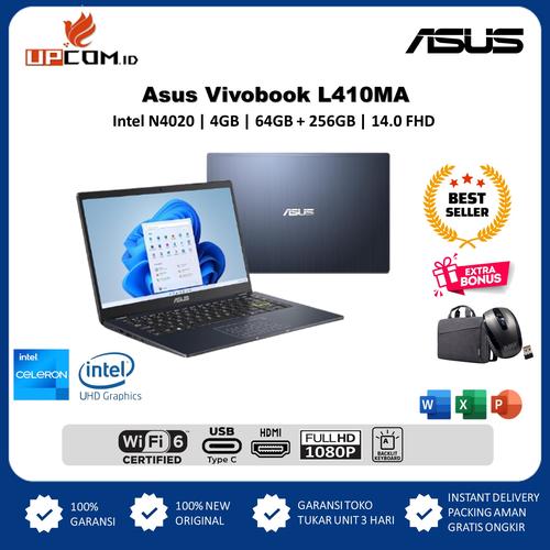 Jual LAPTOP Baru Asus Vivobook L410MA Intel N4020 RAM 4GB SSD 256GB FHD ...