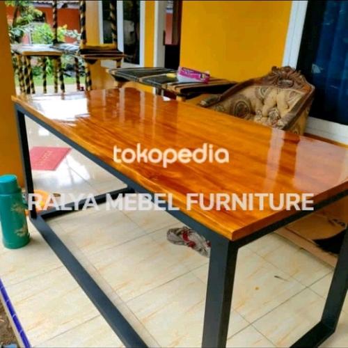 Jual Meja kerja kayu asli mahoni kaki besi holo meja kantor kaki besi ...