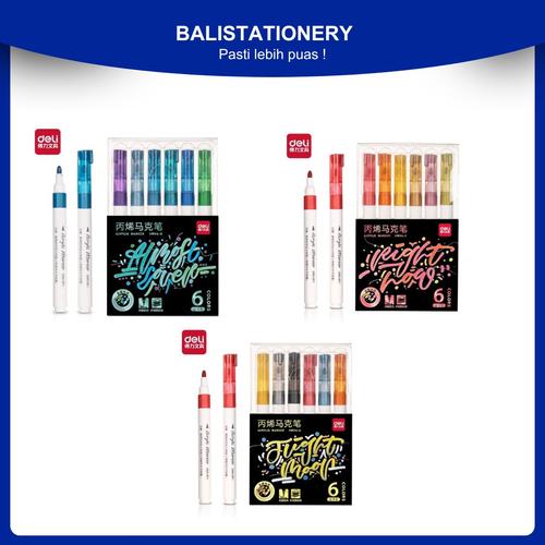 Promo Spidol Akrilik / Acrylic Marker Deli 6 Warna HM114 Cairan ...