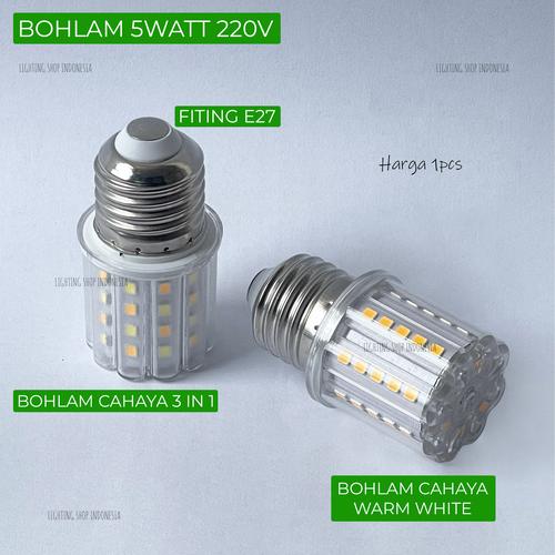 Jual L161 lampu bohlam led e27 5watt cahaya warm white 3in1 5w 220V ...
