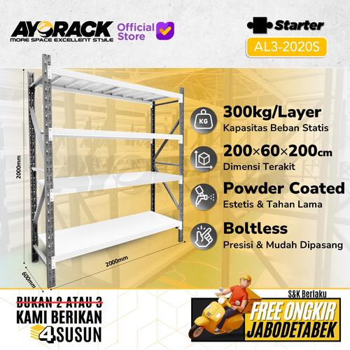 Promo RAK GUDANG BESI 4 TINGKAT 2 METER AYORACK AL3-2020S LIGHT DUTY ...