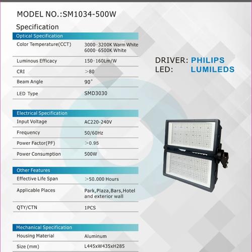 Jual Philips Lampu Sorot Stadion 500W SM1034-500W Putih 6500K High Mast ...