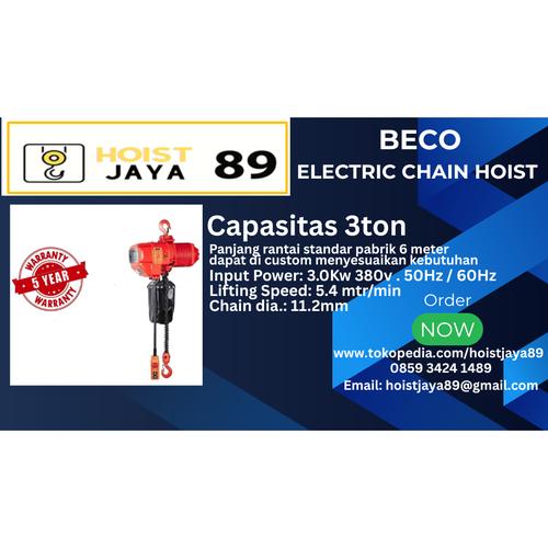 Jual Electric Chain Hoist Katrol Listrik 3 Ton Up Down BECO KOREA ...
