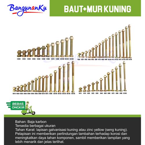 Jual BAUT MUR KUNING 12 / BAUR / MUR / SEKRUP / BAUT MUR SET/BAUT+MUR ...