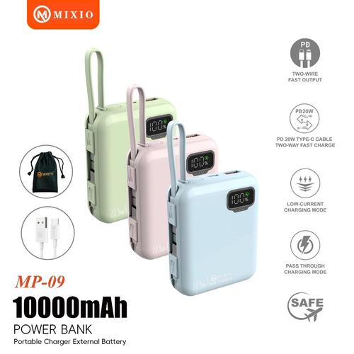 Promo MIXIO MP-09 10000mAh Powerbank Mini 20W With Kabel Fast Charging ...
