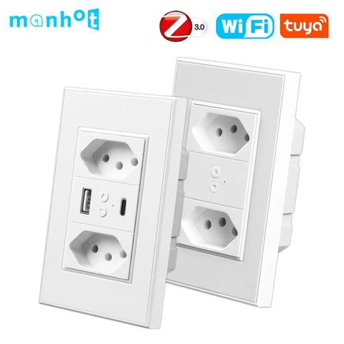 Jual Tuya WiFi/Zigbee Brasil Wall Socket Smart Outlet Plug with Type C ...