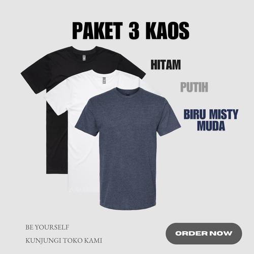 Promo Paket 3 Kaos Polos Pria 30s kaos distro polos pria Putih, Hitam ...