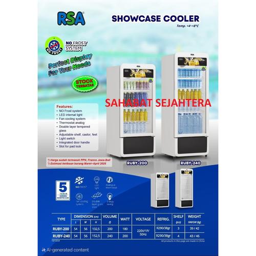 Jual Display Cooler RSA RUBY-200 Kulkas Showcase Minuman 1 Pintu ...