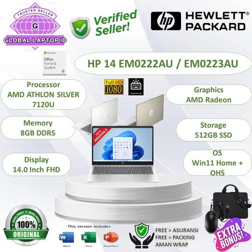 Jual RESMI Laptop HP 14 EM0222AU EM0223AU AMD Athlon Silver 7120U RAM ...