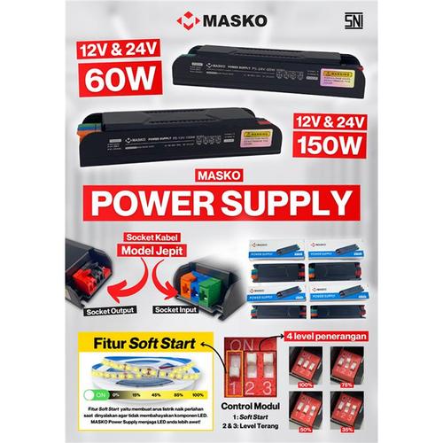 Jual POWER SUPPLY TRAFO ADAPTOR 12V/24V 60W 150W LED STRIP LIGHT DIMMER ...