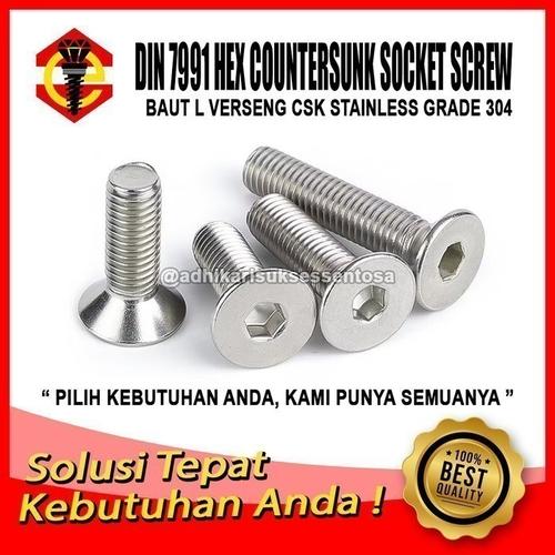 Jual SS 304 / Baut L VERSENG M4x30 / Countersunk Socket Stainless M4 Panjang 3 CM - Kota ...