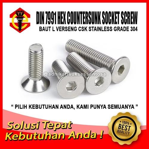Jual SS 304 / Baut L VERSENG M3x25 / Countersunk Socket Stainless M3 Panjang 2,5 CM - Kota ...