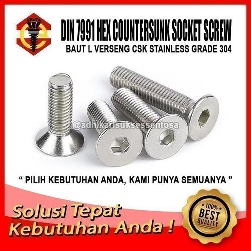 Jual SS 304 / Baut L VERSENG M10x20 / Countersunk Socket Stainless M10 Panjang 2 CM - Kota ...