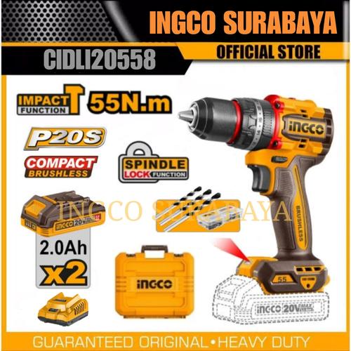 Jual INGCO CIDLI20558 P20S CORDLESS IMPACT DRILL 13MM BOR TEMBOK BETON - 1 set - Kota Surabaya ...