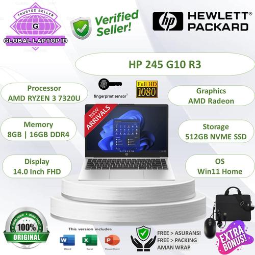 Jual RESMI Laptop HP 245 G10 AMD Ryzen 3 7320U RAM 16GB 512GB SSD 14 ...