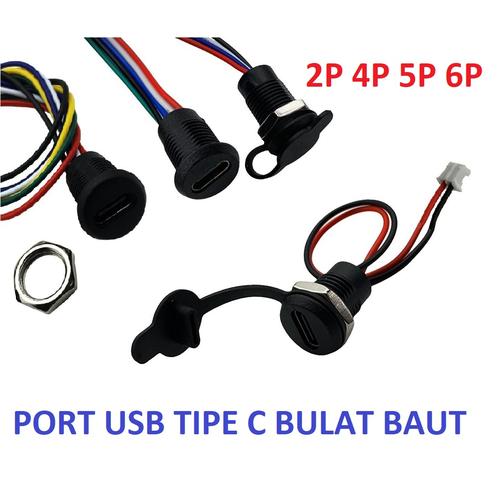 Jual Terminal Tanam Port USB Tipe C Female Bulat Baut Dengan Konektor ...