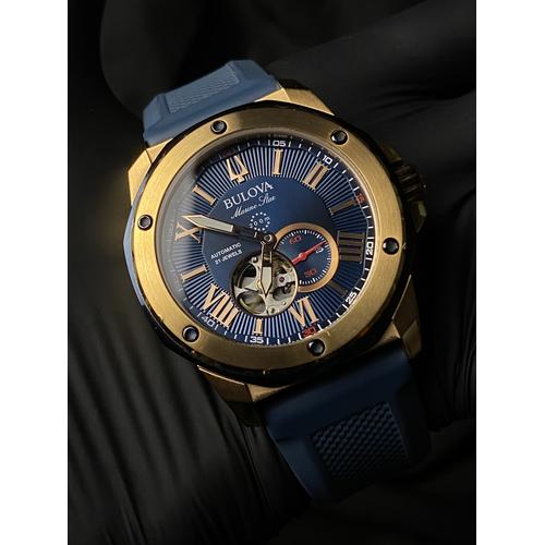 Jual Bulova 98A227 Marine Star Open Heart Navy Dial Roman Index Rose ...
