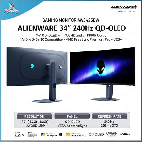 Jual DELL ALIENWARE GAMING MONITOR AW3425DW ULTRAWIDE QHD 34 QD-OLED 240HZ 1800R CURVED NVIDIA G ...