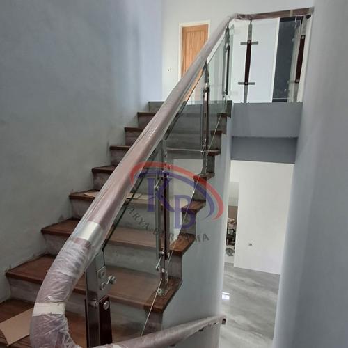 Jual Tiang Railing Tangga Stainless / Tiang Dobel Plat Kombinasi Kayu ...
