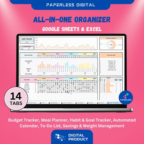 Jual All-in-One Organizer Template Google Sheets & Excel, Life Planner with Budget Tracker, Meal ...