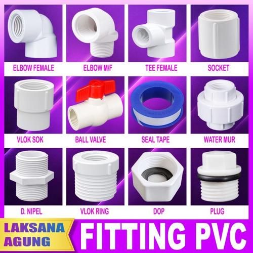 Jual [1"] Fitting Pvc Knee, Tee, Water mur, Double Nepel, Sok Drat, Dop ...