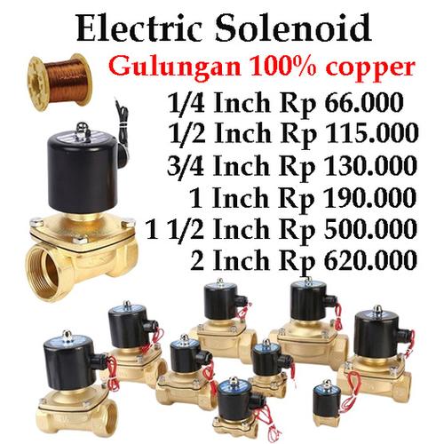 Jual Electric Selenoid Valve Water Solenoid Katup air Valve 1/4 inch 1/2 inch 3/4 inch 1 Inch AC ...