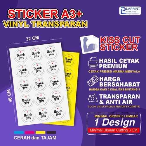Jual Cetak Stiker Vinyl Transparan Kiss Cut A3+ Custom / Cetak Stiker Vinyl Bening / Print ...