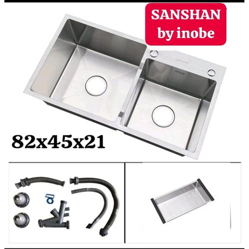 Jual KITCHEN SINK SET 2 LUBANG BOWL STAINLESS SILVER SATIN 82 x 45 ...