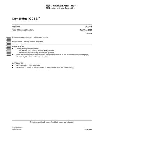 Jual IGCSE History 0470 May/June 2022-2024 Paper 1 and 2 only, past ...