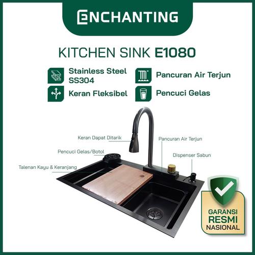 Promo ENCHANTING Smart Kitchen Sink Stainless Steel SS 304 1 Bowl Black ...