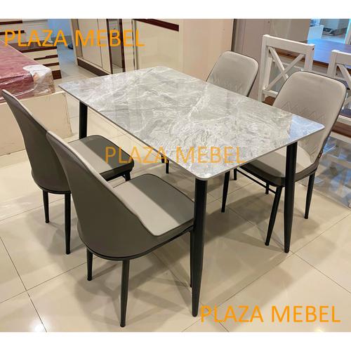 Jual SET Meja Makan Marmer 4 Kursi Madison Grey Minimalis Rangka Besi ...