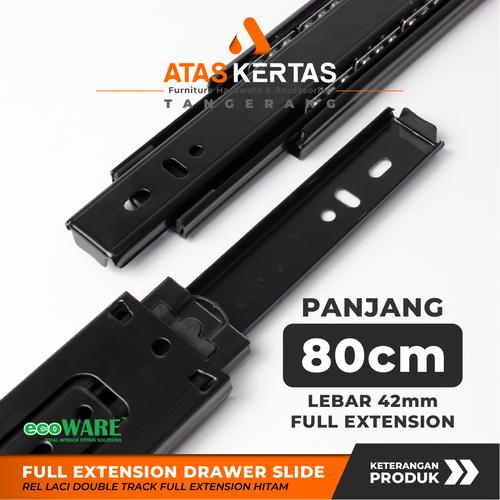 Jual rel laci double track 80cm full extension hitam ball bearing lebar ...