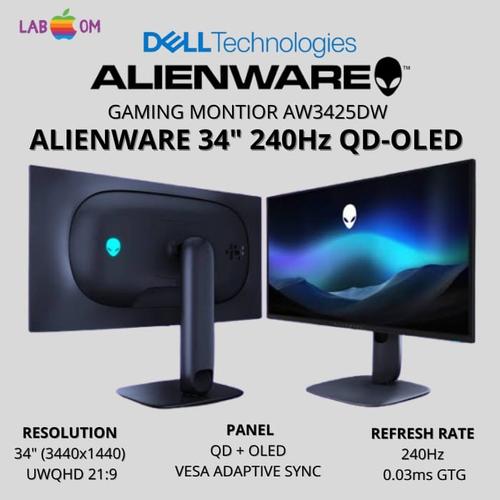 Jual DELL ALIENWARE GAMING MONITOR AW3425DW ULTRAWIDE QHD 34 QD-OLED 240HZ 1800R CURVED NVIDIA G ...