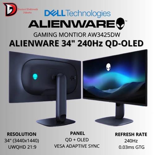 Jual DELL ALIENWARE GAMING MONITOR AW3425DW ULTRAWIDE QHD 34 QD-OLED 240HZ 1800R CURVED NVIDIA G ...