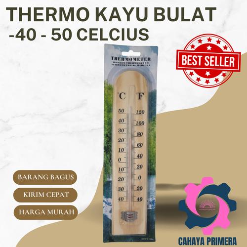 Jual Thermometer ruangan kayu alat pengukur suhu ruang kepala bulat ...
