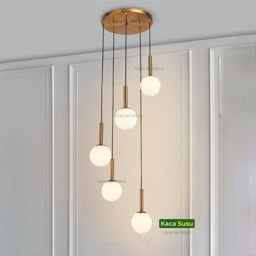 Jual Lampu gantung void tangga 5in1 gold kaca modern minimalis 5 lampu - kaca aquatex, Tanpa ...