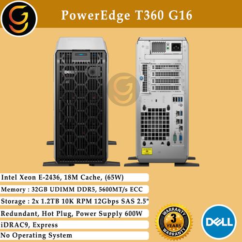 Jual DELL EMC Server PowerEdge T360 G16 Intel Xeon E-2436 32GB 2x1.2TB SAS DVDRW PSU 600W 3YR ...