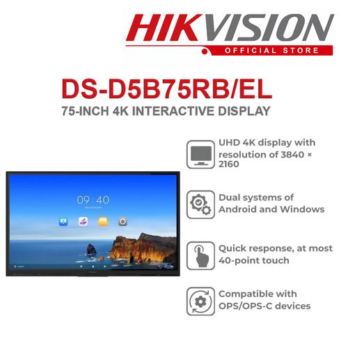 Promo HIKVISION DS-D5B75RB/EL 75-INCH 4K INTERACTIVE DISPLAY Cicil 0% 3x - Kota Medan ...