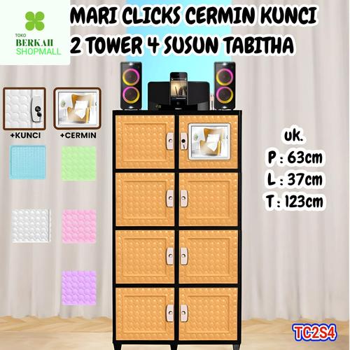 Promo Lemari Cermin Kunci 2 Tower 4 Susun Tabitha / Lemari Rak Plastik Serbaguna Kaca 4 Susun ...