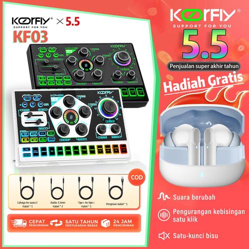 Jual Soundcard KOORFLY KF03 Terbaru RGB Efek 48V Recording Live Mixer ...